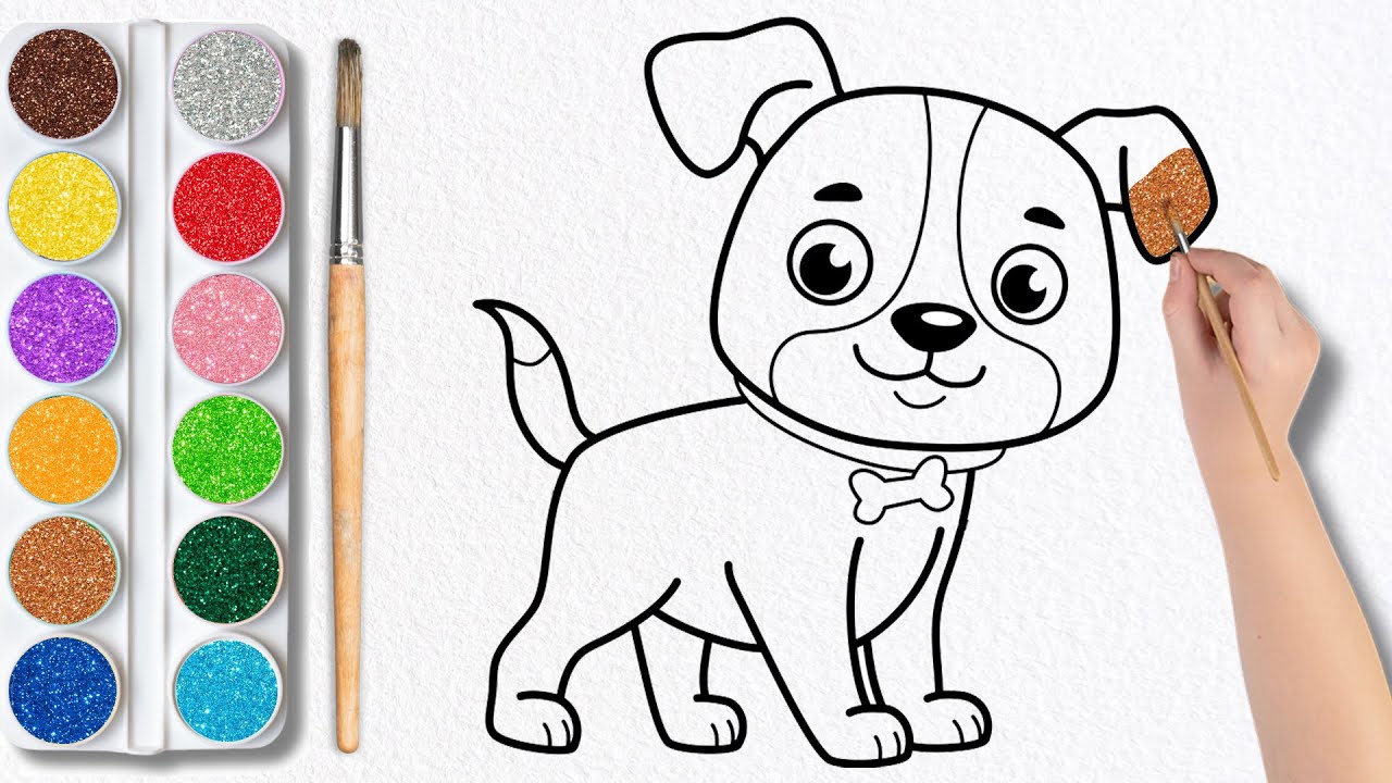 Dog Drawing, Painting, Coloring, Glittering for Kids, Toddlers, How to ...