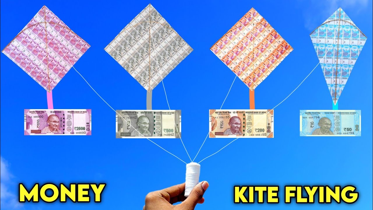 Money kite making , ₹2000 ₹500 ₹200 ₹50 kite flying , unique homemade ...