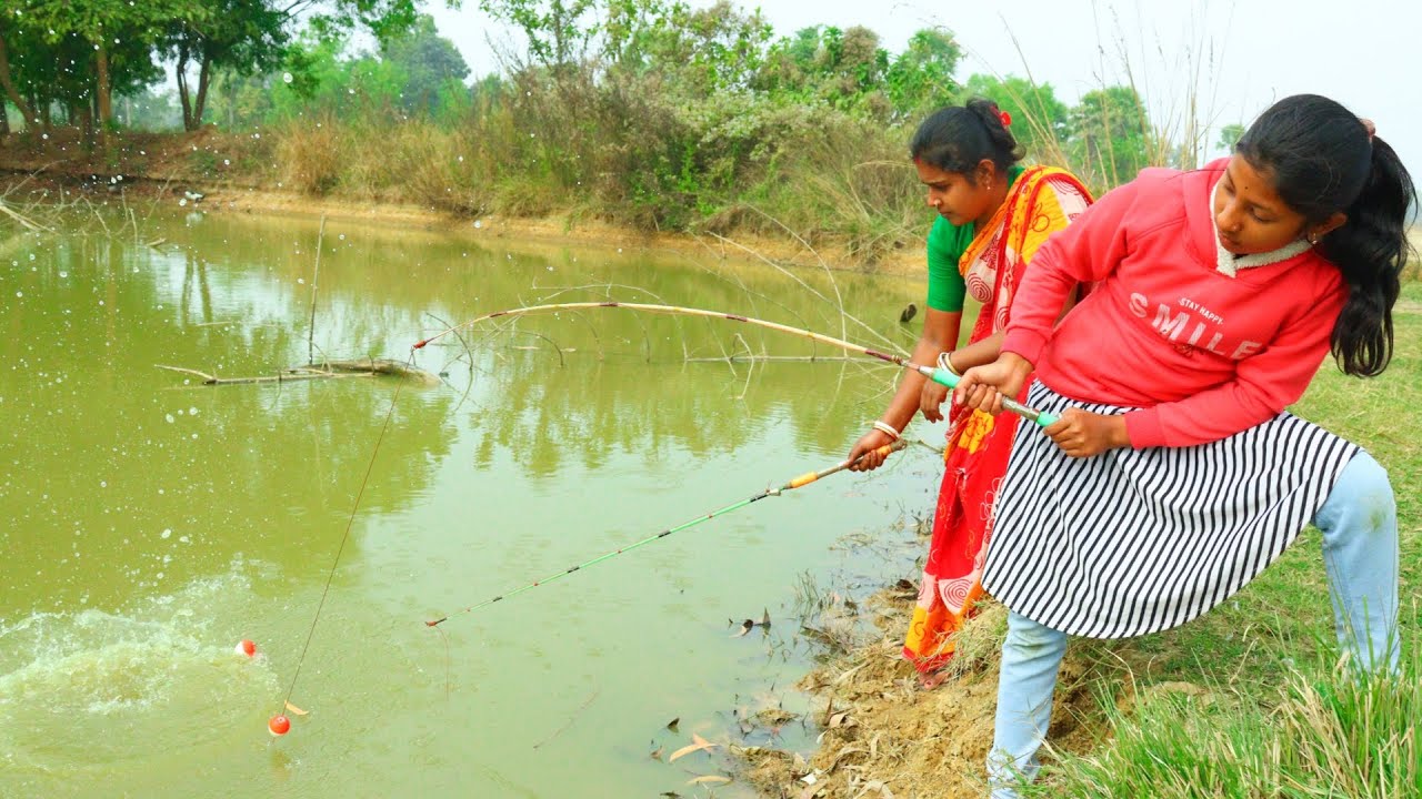 Awesome Fishing video🎣🎣 | Lady Hook Fishing In Village Pond | woman ...
