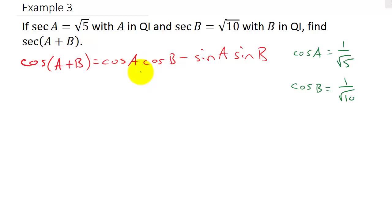 Trigonometry - Sum and Difference Identities Example 3 - YouTube