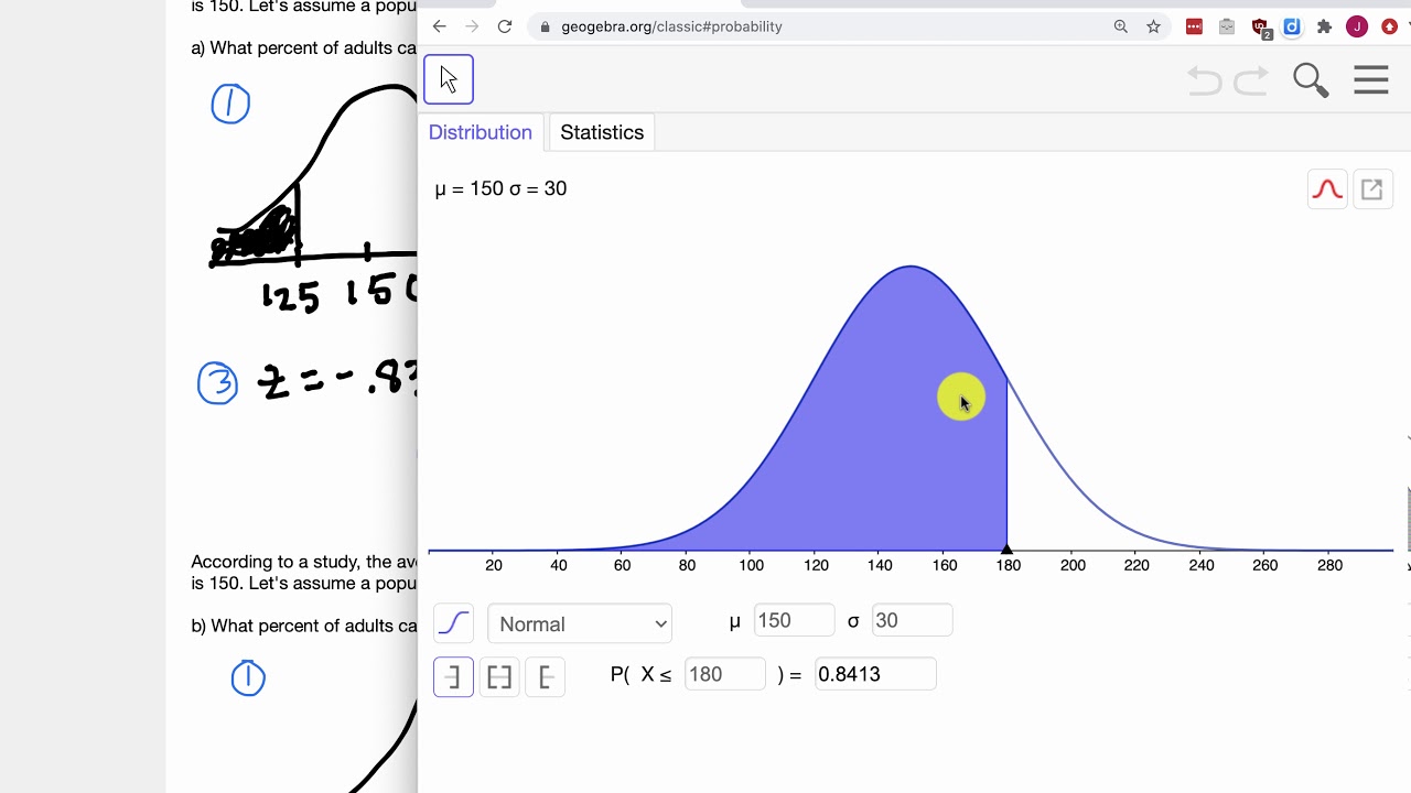 Left tail probability example using GeoGebra - YouTube