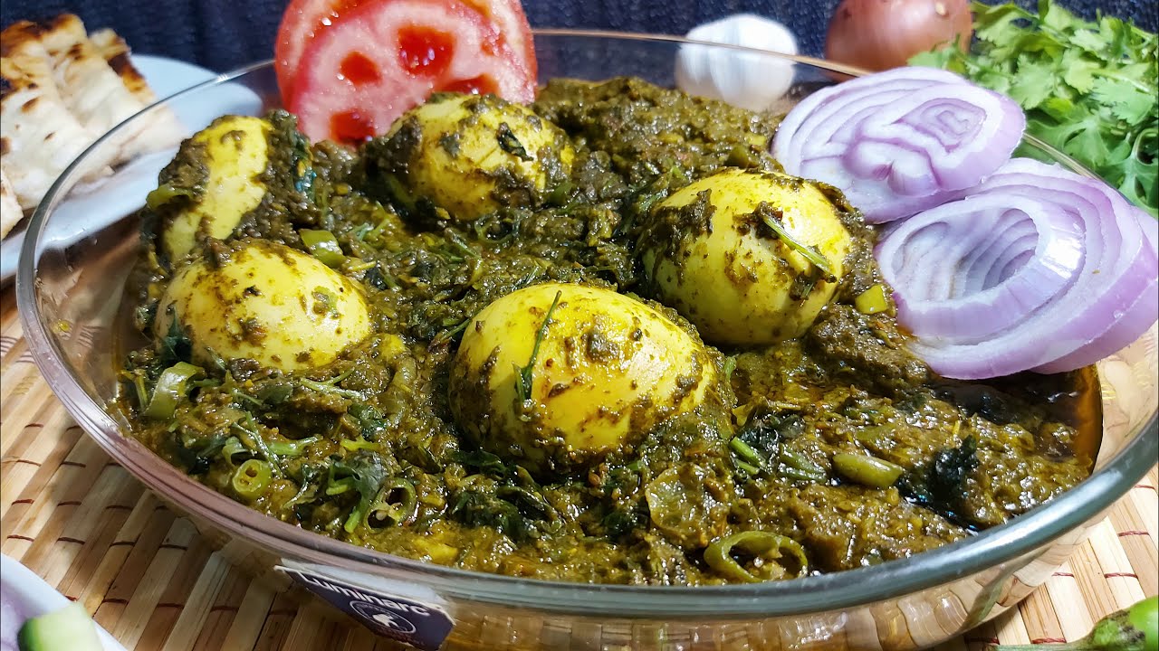 Egg Spinach Curry (Anda Palak Salan) Recipe by Leela's Kitchen - YouTube