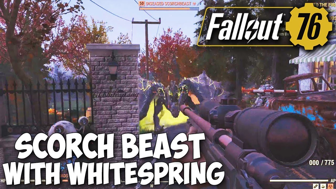 Fallout 76 - Fighting Scorchbeast in Whitesprings (EPIC BATTLE!) - YouTube