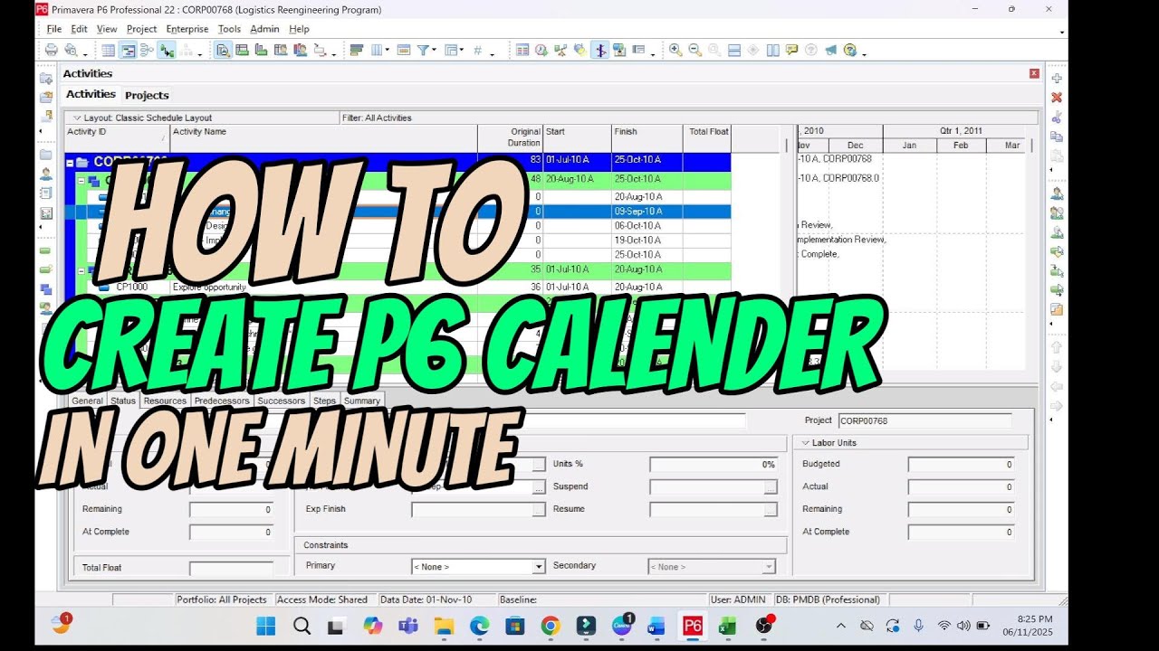 Create Primavera P6 Calendar within One Minute - YouTube