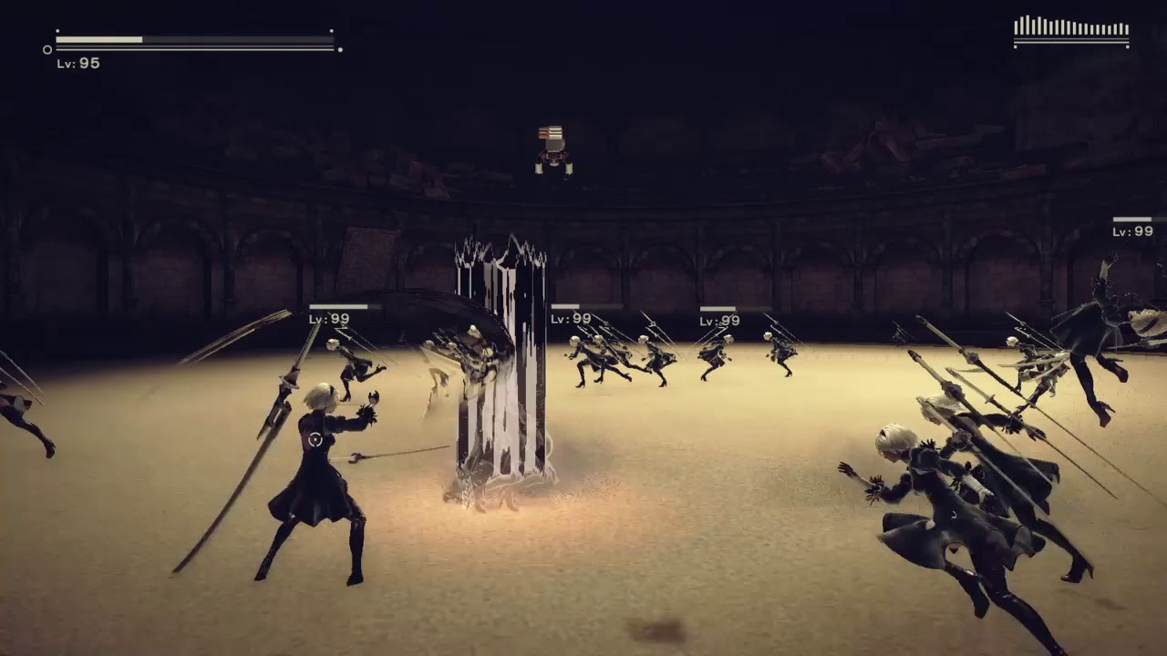 NieR: Automata - 1 2B Level 95 vs 20 2B Level 99 Bare-handed - YouTube