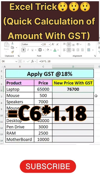 ExcelTrick🤔#Calculate 18% GST Amount in Excel#excelshorts#exceltips#excelformula#excel# ...