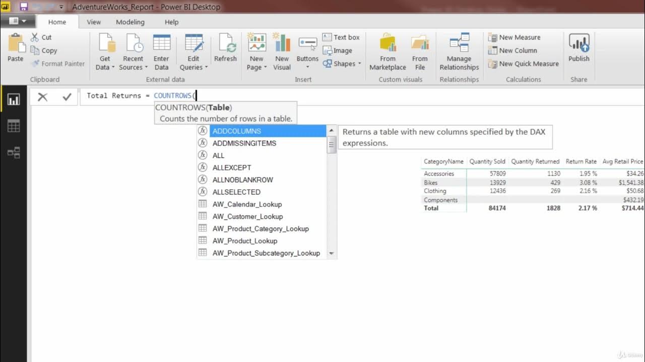 DAX Demo COUNT Functions COUNTA, DISTINCTCOUNT, COUNTROWS | Microsoft Power BI Desktop for ...
