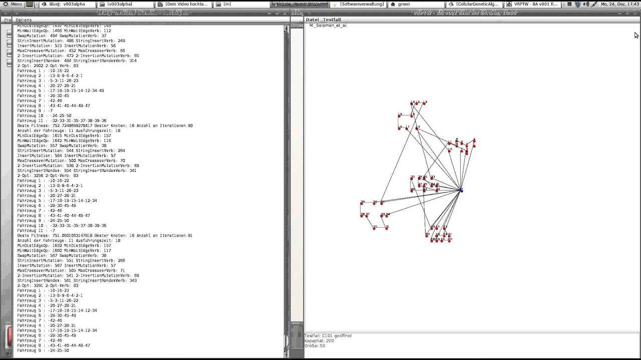 VRPTW - Cellular Genetic Algorithm - 50 Customers Solmon Instance - YouTube