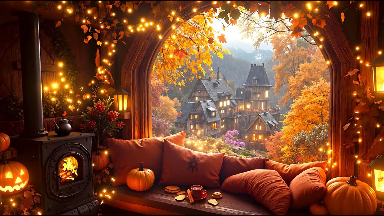 Cozy Autumn Cabin Ambience 🍁 Rainy Evening by the Fireplace | Relaxing ...