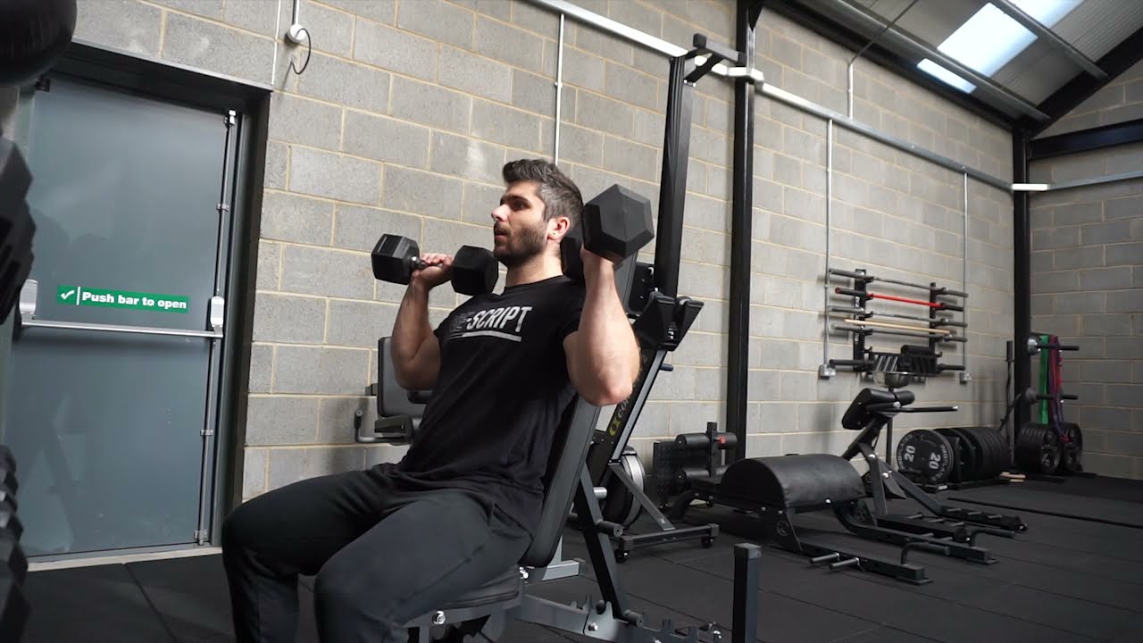 Dumbbell Seated Shoulder Press Demo - I.D.move Exercise Library - YouTube