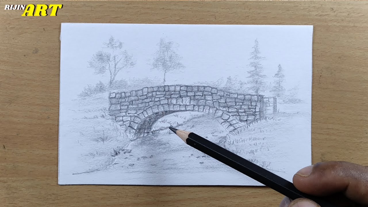 How to draw a old bridge with pencil | Drawing for beginners - YouTube
