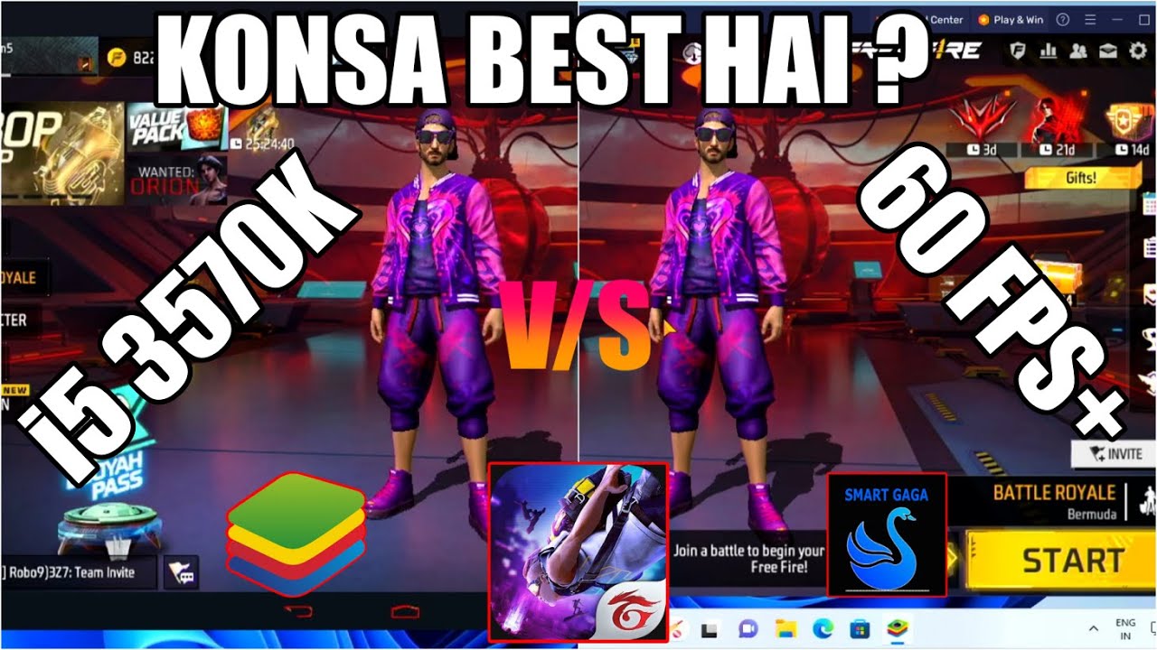 BLUESTACK 5 V/S SMART GAGA FREE FIRE TEST WITH i5 3570K | WHICH IS THE ...