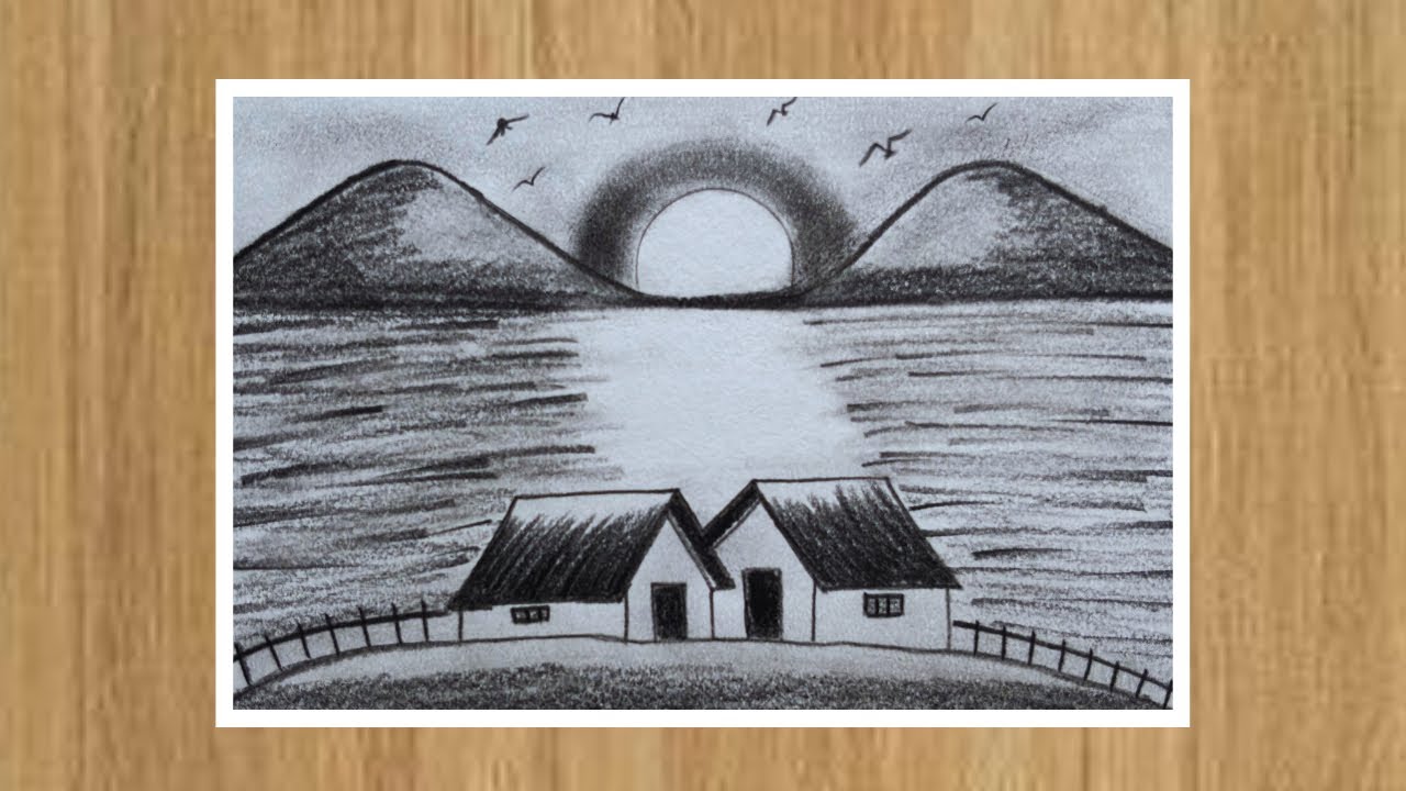 How to draw sunset scenery with pencil,pencil Drawing for beginners ...