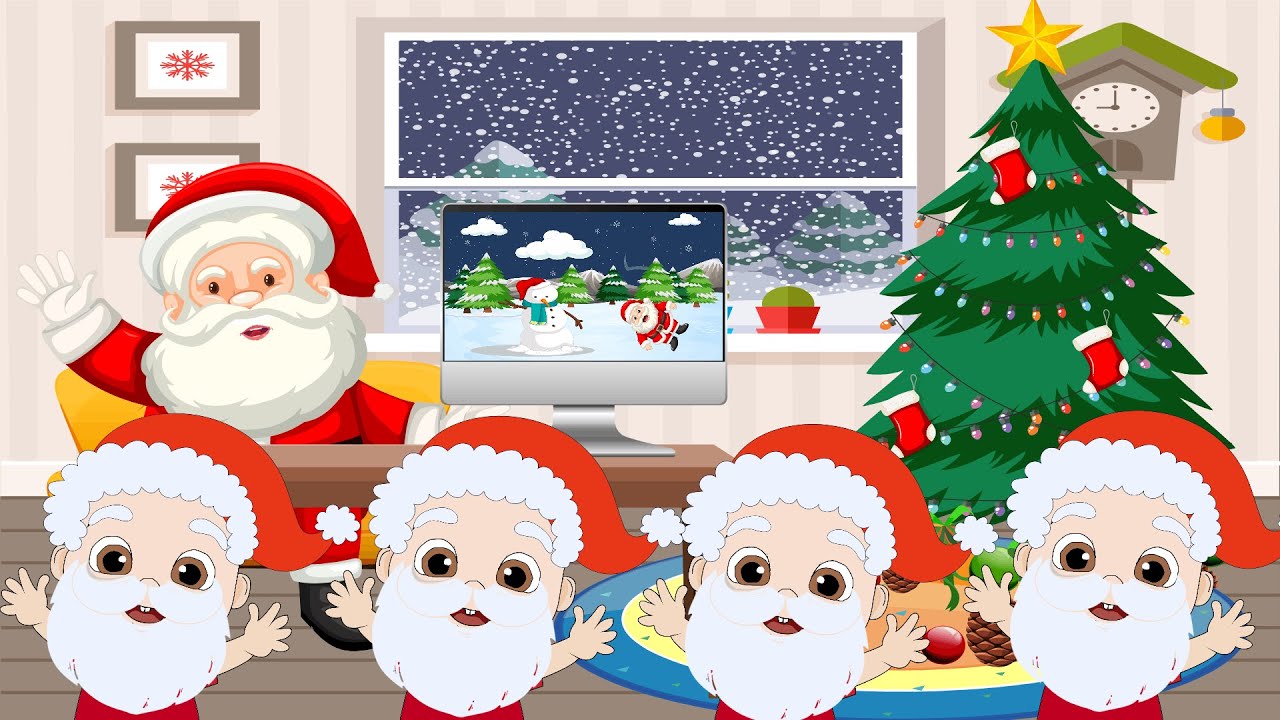 Five Little Santa Jumping On The Bed | Bebefinn | Nursery Rhymes | Kids ...