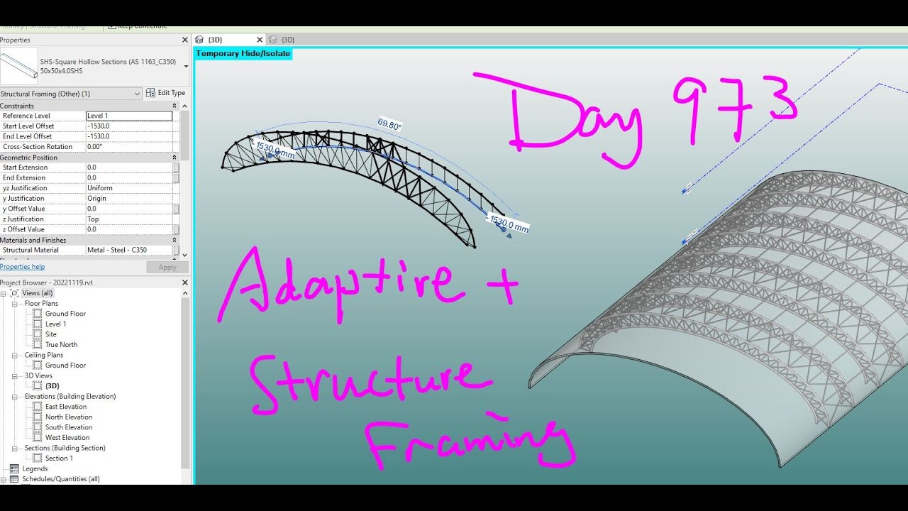 Revit Exercise (Day 973) Adaptive + Structural Framing - YouTube