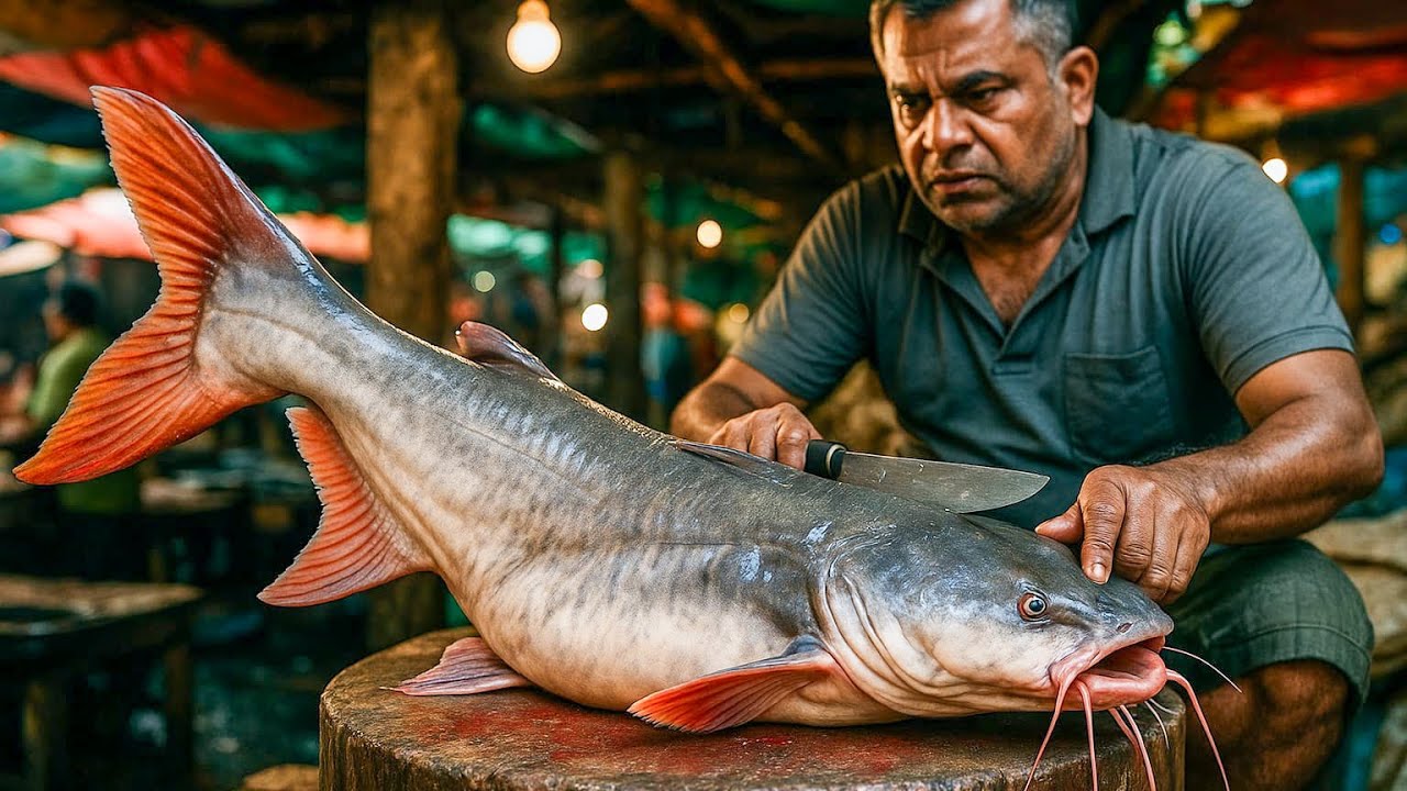 Amazing Giant Catfish Cutting skills। Huge catfish cutting and cleaning ...