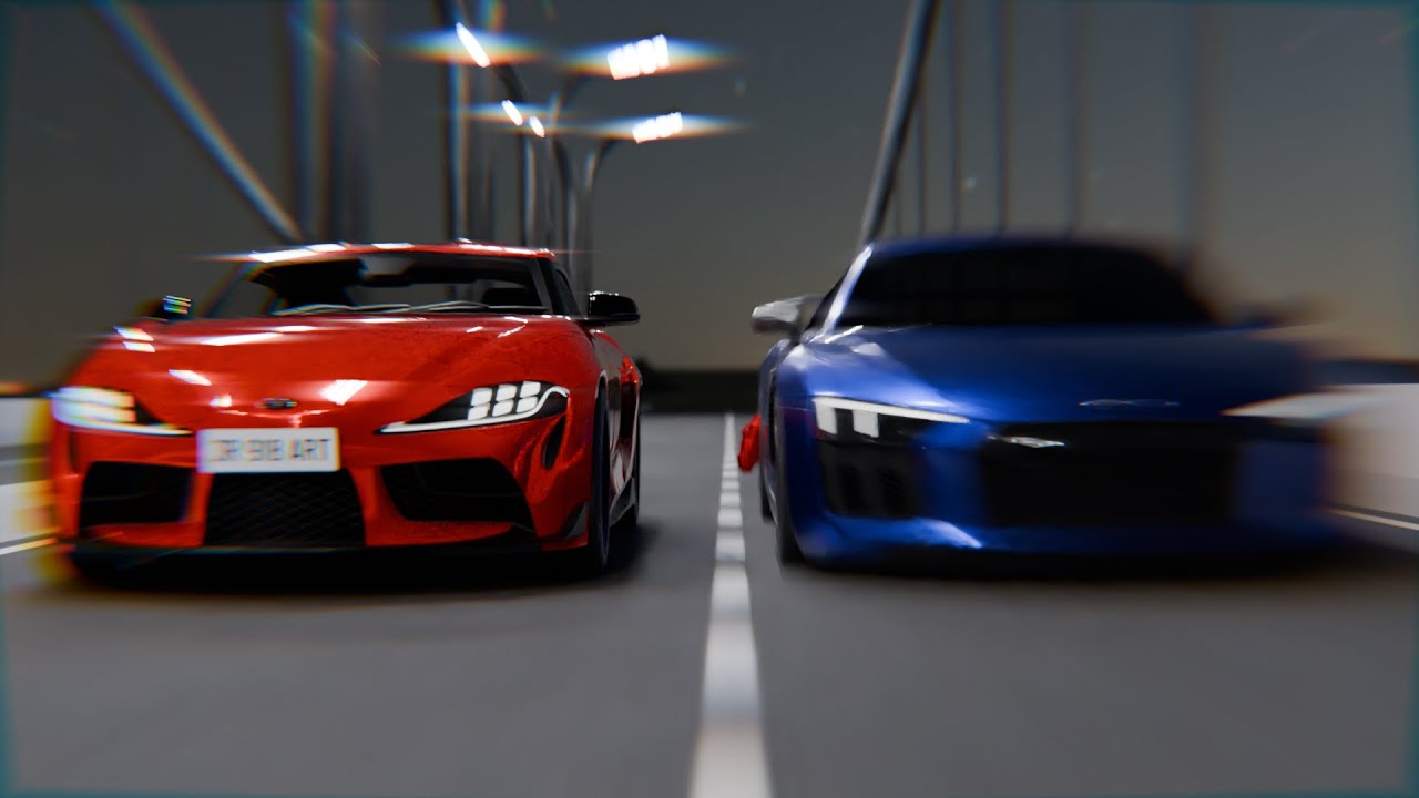 Blender Bridge Racing ~ Toyota Supra VS Audi R8 V10 - YouTube
