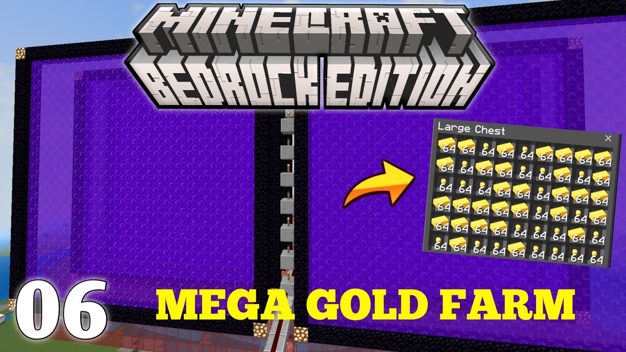 Minecraft Survival Bedrock | Membangun Mega Gold Farm Auto XP & Gold ...