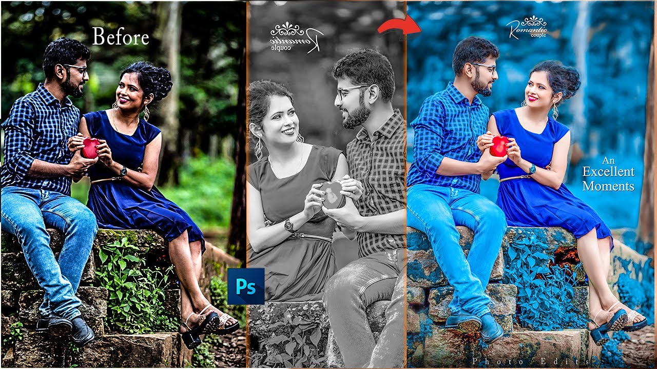 (Blue Moody Tone ) Couple Editing Photo in Photoshop - YouTube