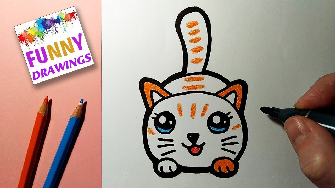 HOW TO DRAW A CUTE FUNNY CAT - SUPER EASY AND KAWAII - YouTube