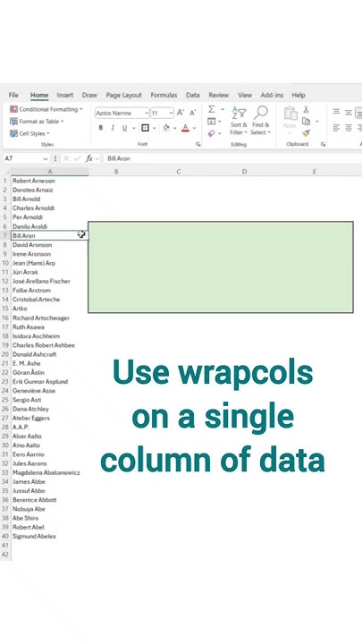 Excel - Use the WrapCols function on a single column of data. #excel #data #college #exam # ...
