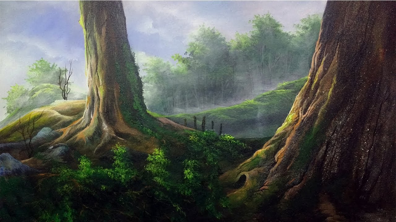acrylic painting techniques-Nature beyond trees - YouTube