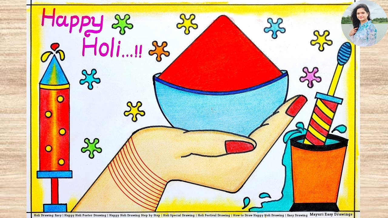 Easy Holi Festival Drawing | Happy Holi Poster Drawing | Holi Special ...