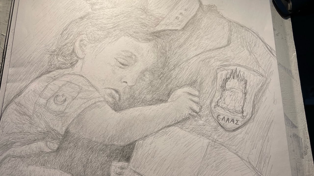🇬🇷 ️🇹🇷@ARTBYEVANGELOS sketch drawing of a Greek Fireman 🇬🇷saving a ...