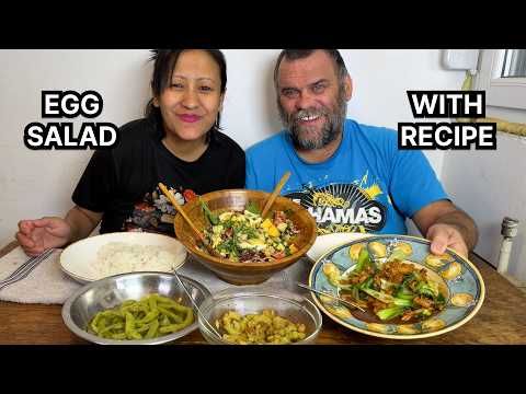 EGGS AND BEANS SALAD MUKBANG/CHICKEN WITH BOK CHOY/KARELA CHUTNEY