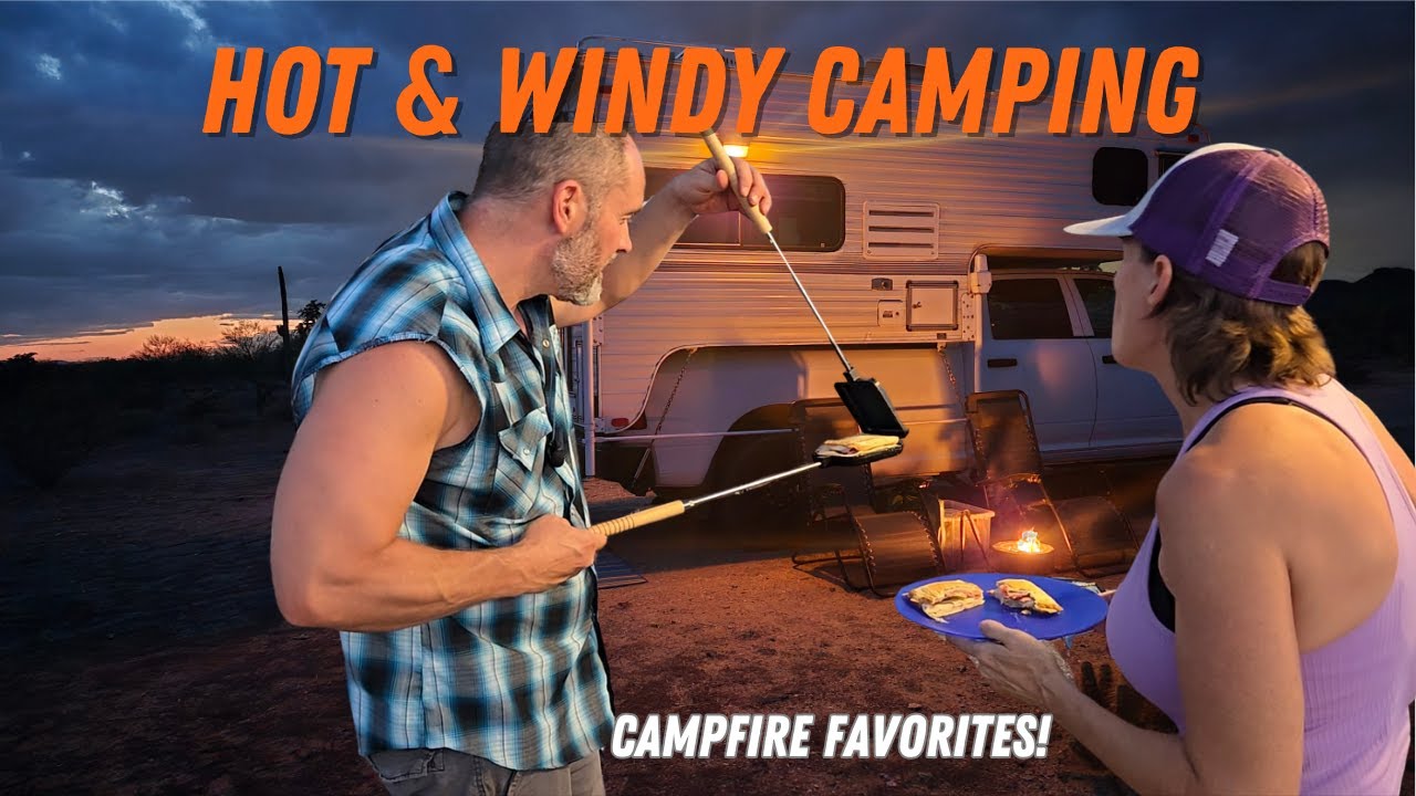 Windy HOT Truck Camping & Tasty Campfire Pudgy Pies - YouTube