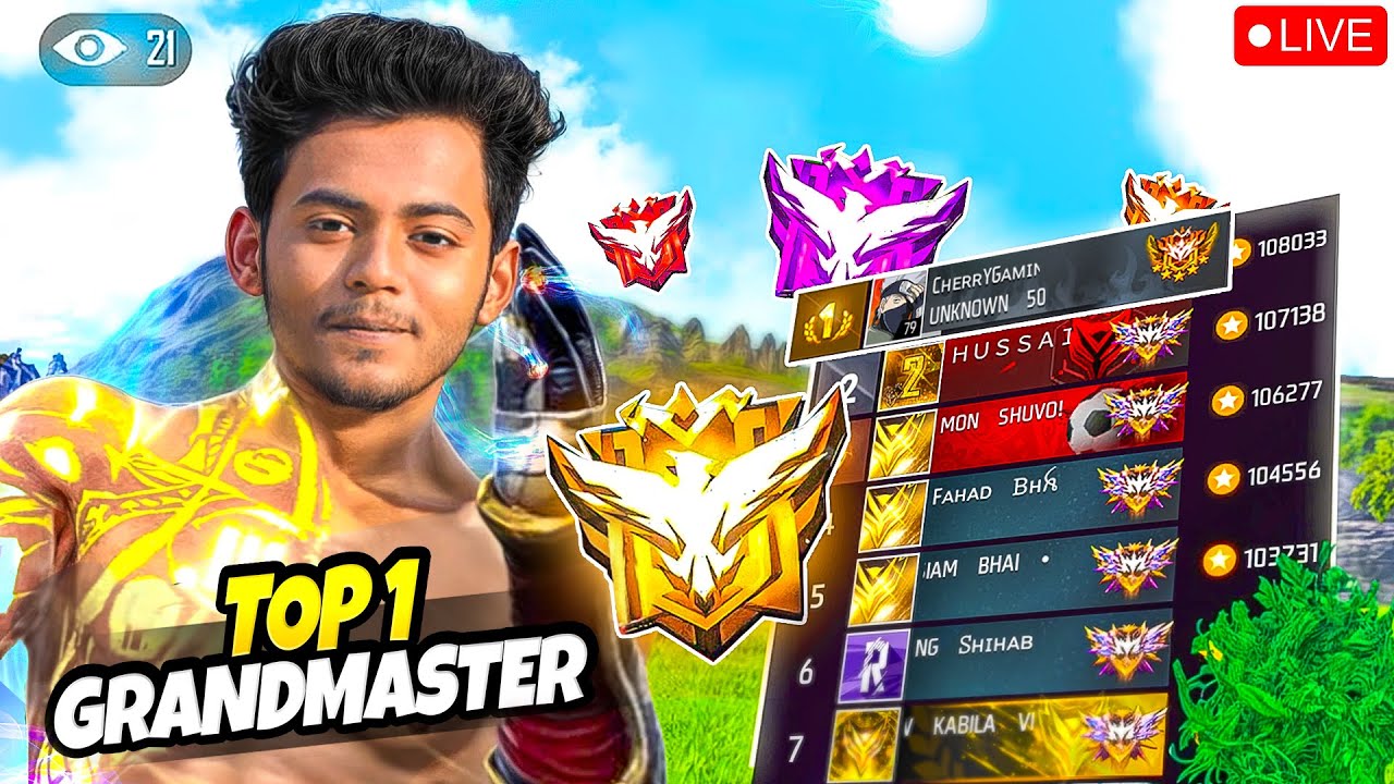 New Grandmaster Top 1 Push V Badge Lobby FF LIVE Free Fire LIVE! #ff # ...