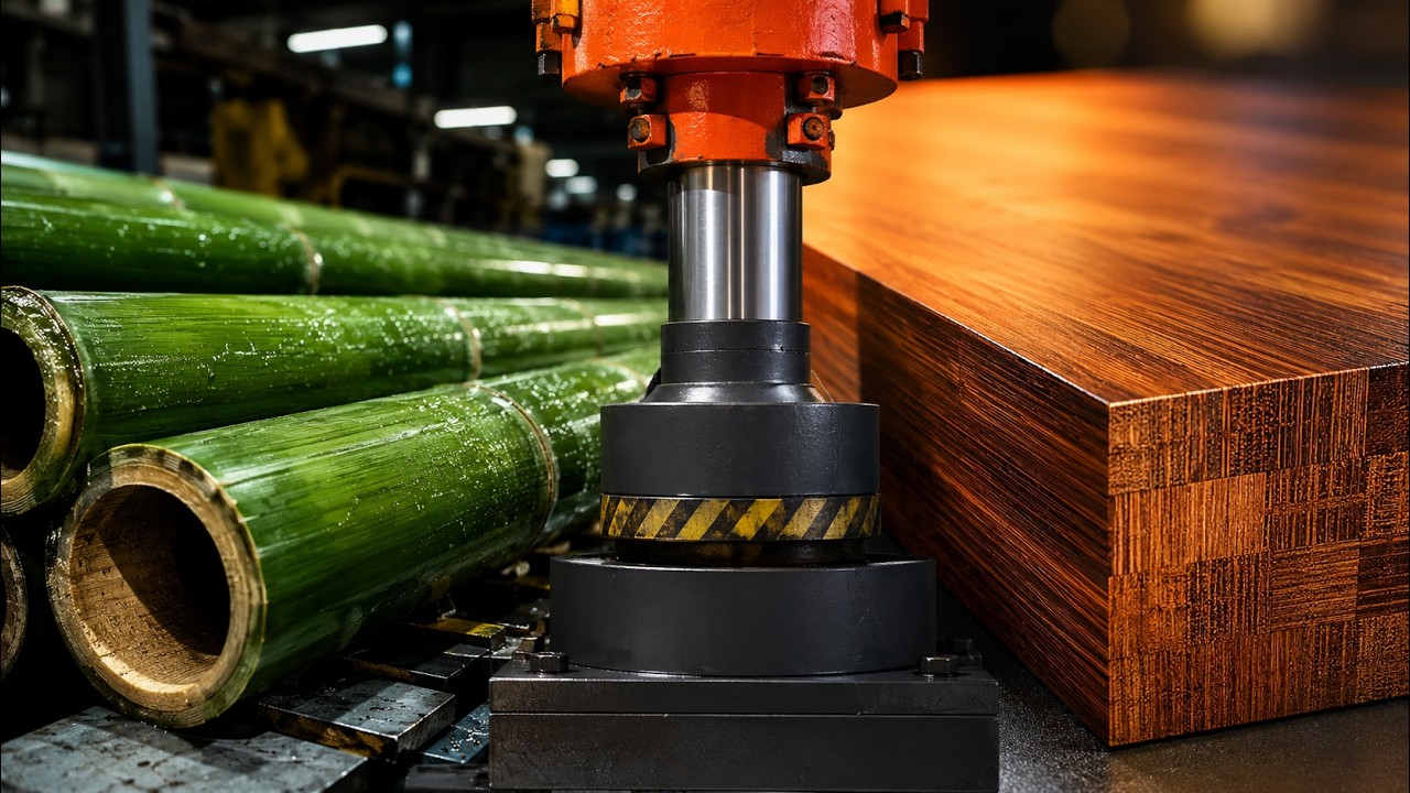 Extreme 1000-Ton Hydraulic Press Bamboo Block Manufacturing Process ...