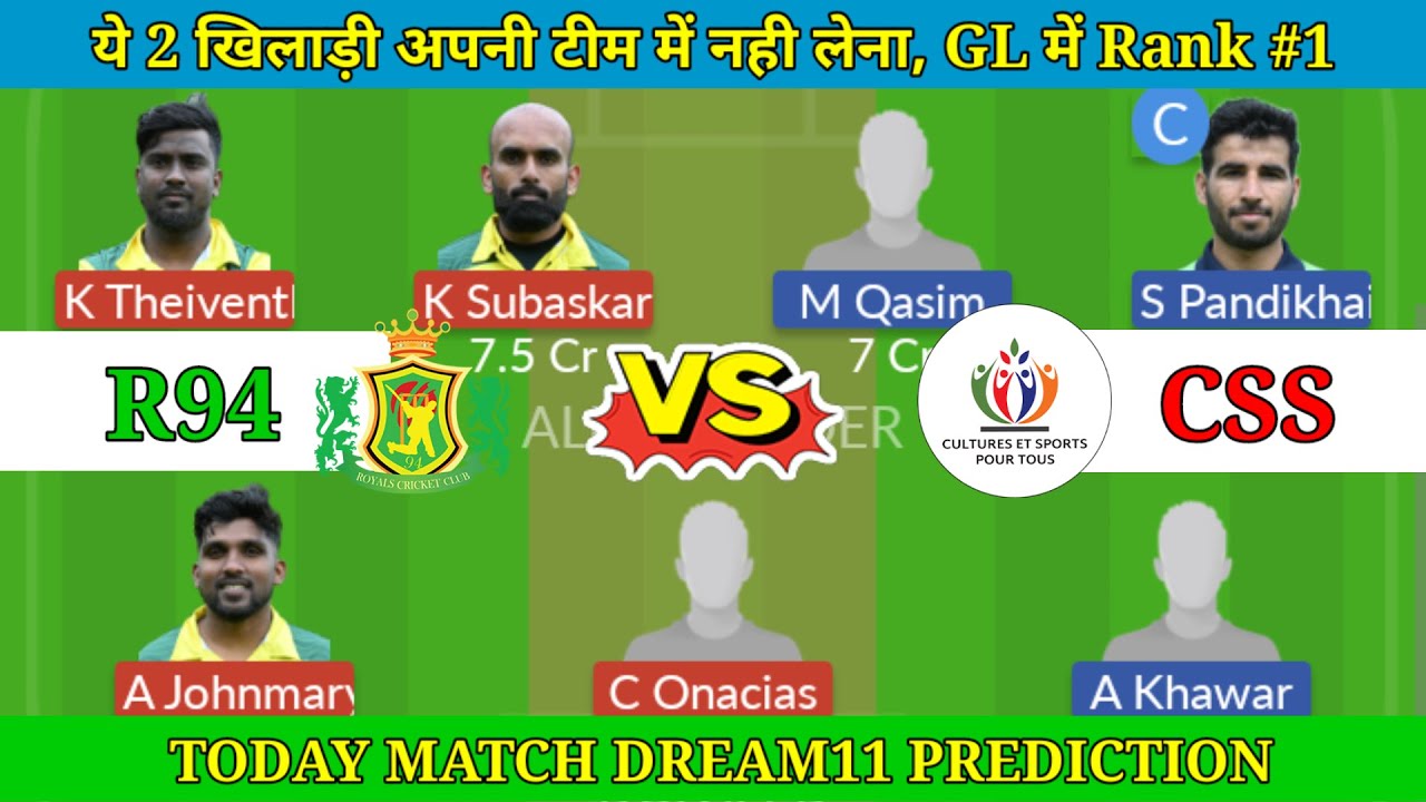 R94 vs CSS Dream11 Team Prediction Today | R94 vs CSS Dream11 ...