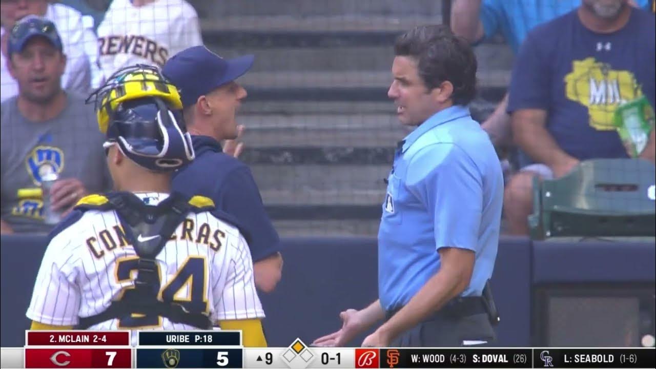 Craig Counsell and Brian Anderson are ejected after a balk is called - YouTube
