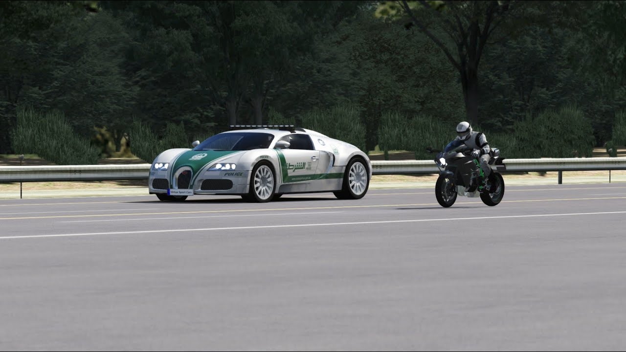 Kawasaki Ninja H2 Black Carbon vs Bugatti Veyron 16 4 SS Dubai Police ...