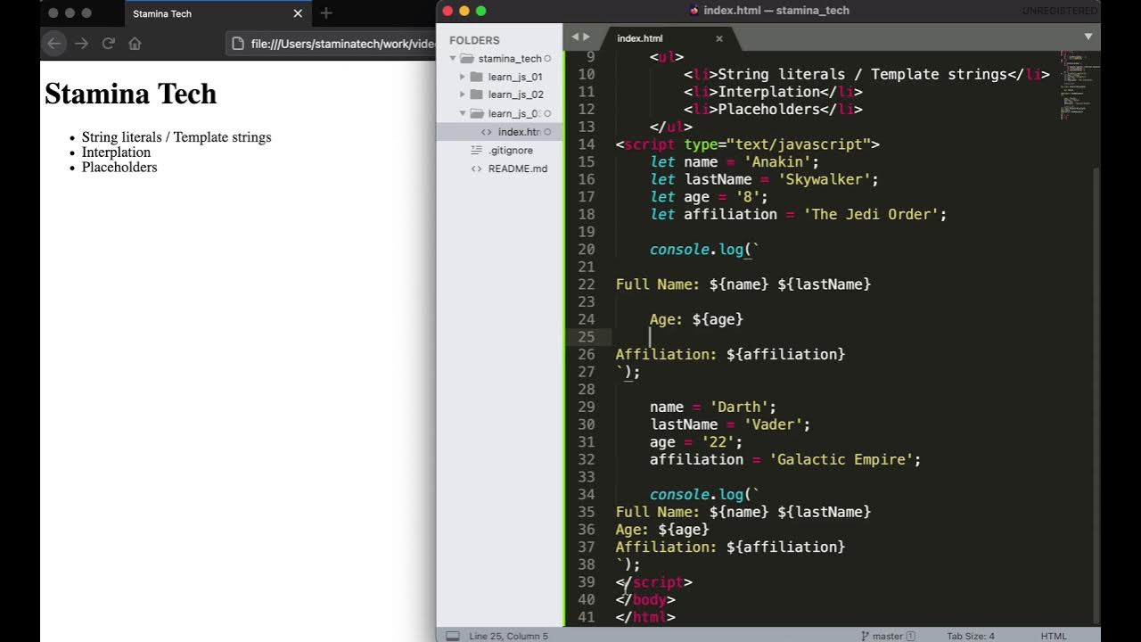 JavaScript 03: Aprende a usar String literals e Interpolación en JavaScript. - YouTube