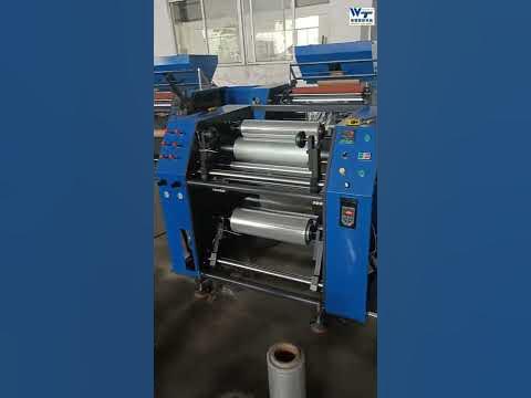 semi auto stretch film slitter;cast film rewinding machine - YouTube