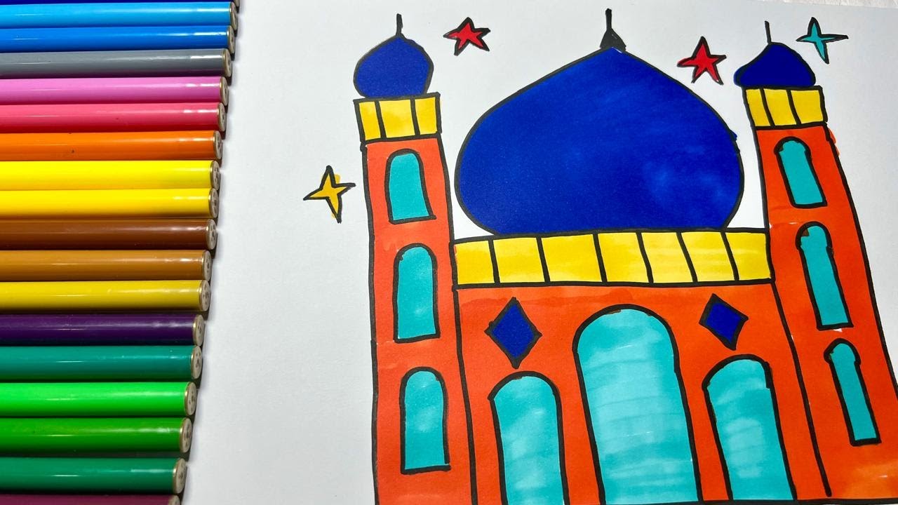 Draw and Color a Mosque| Drawing for Kids | Drawing for Toddlers - YouTube