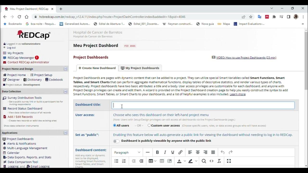 Como criar um Project Dashbord no REDCap (Hospital de Amor) - YouTube