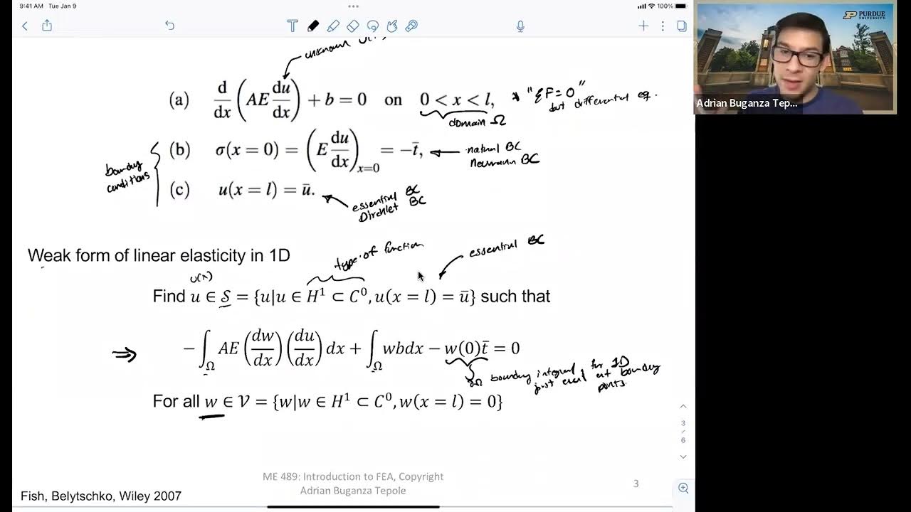 ME489 Intro to FE Lecture 5: Strong and weak form - YouTube