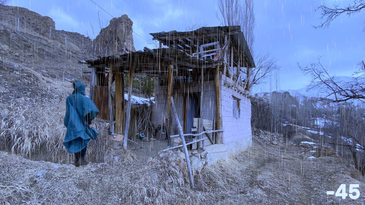 Winter Camping in EXTREME COLD (-45°F) Staying in an abandoned wooden ...