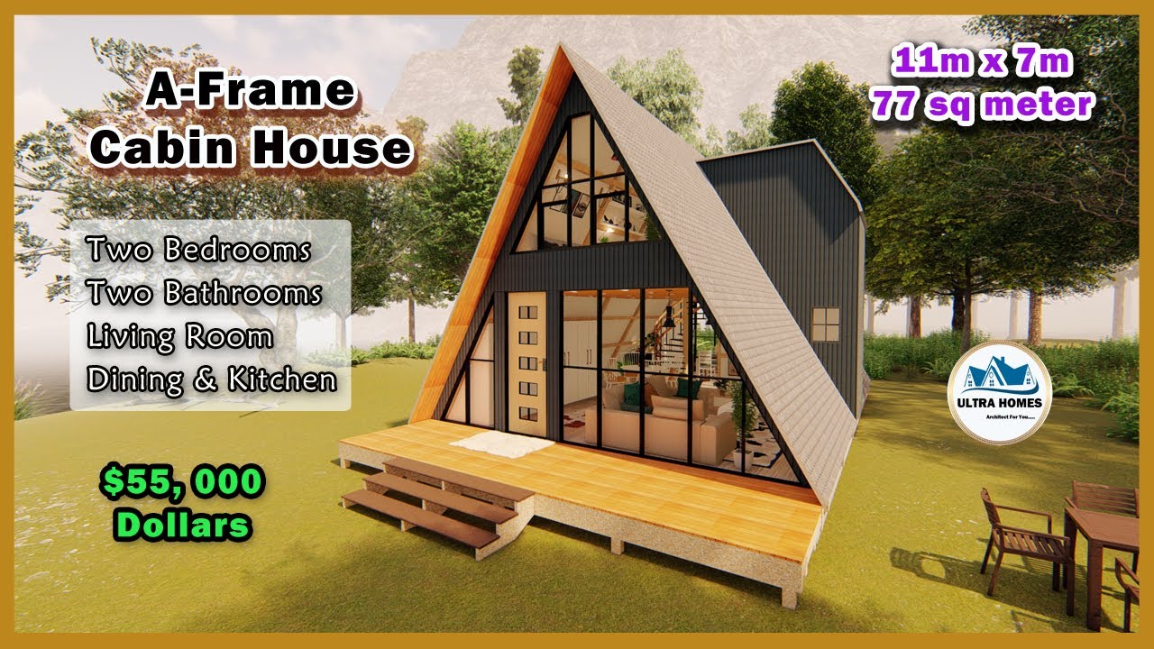 Two Story A-Frame Cabin House Design with Two Bedrooms | Alternative ...