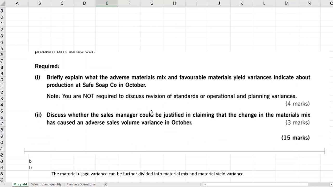 Variance Analysis Advance material mix and yield (ACCA paper F5/PM ...