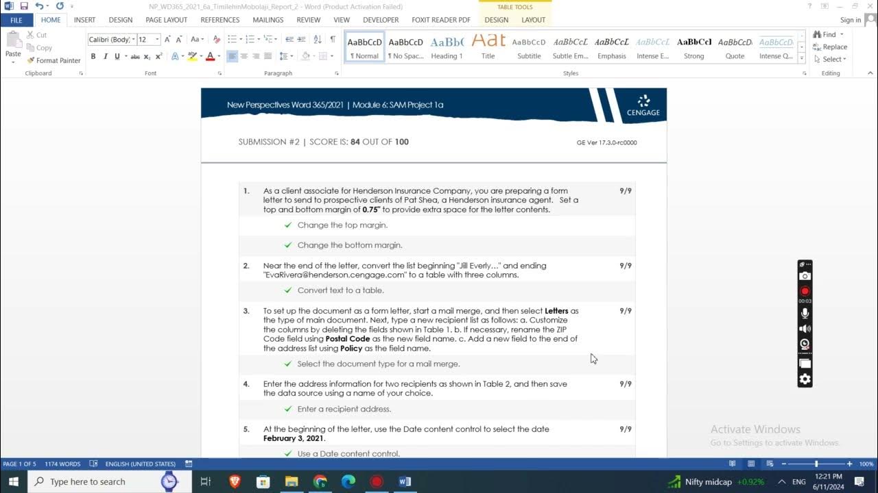 Word Module 6 SAM Project 1a | New Perspectives Word 365/2021 | Henderson Insurance Company ...