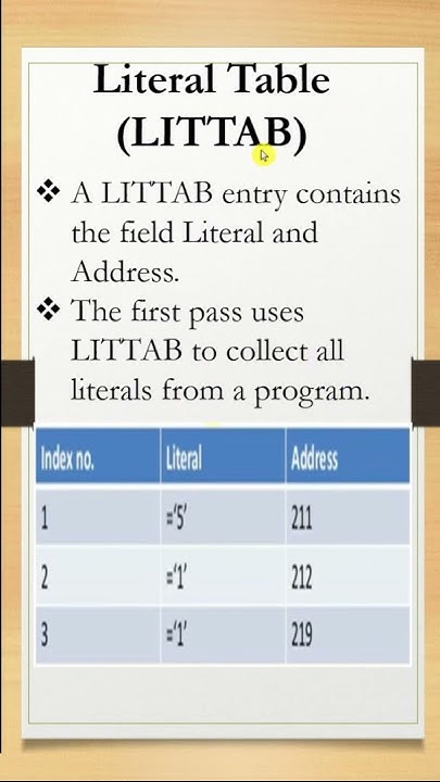 Literal Table Littab Assembler System Software Systemsoftware Assemblylanguage Literal