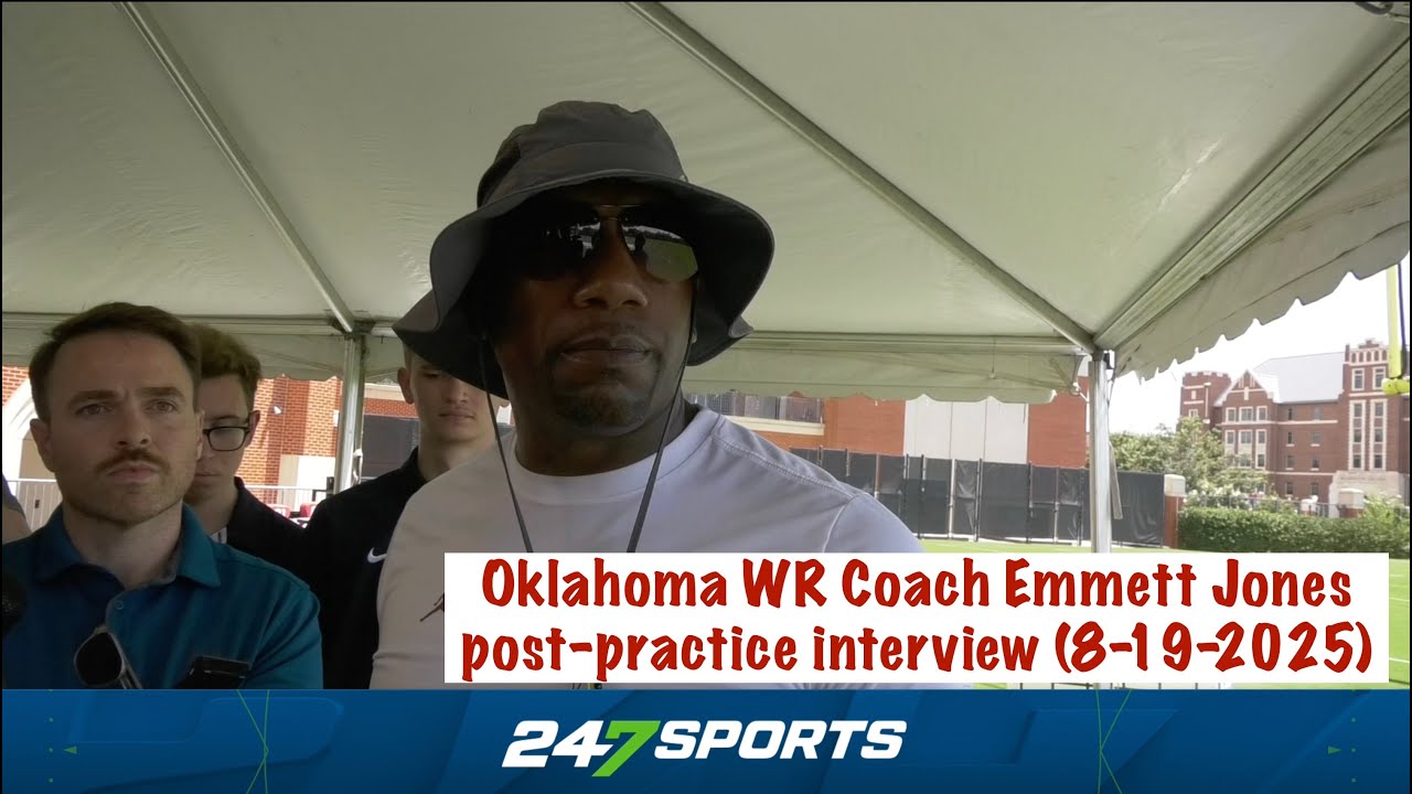 Oklahoma WR Coach Emmett Jones post-practice interview (Fall Camp) - 8 ...