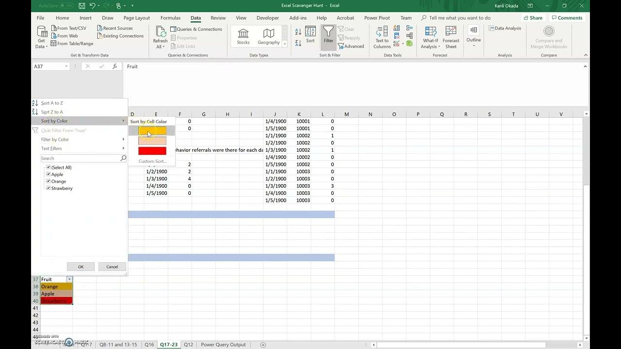 Excel Scavenger Hunt Q20, Q23, and Q12 - YouTube