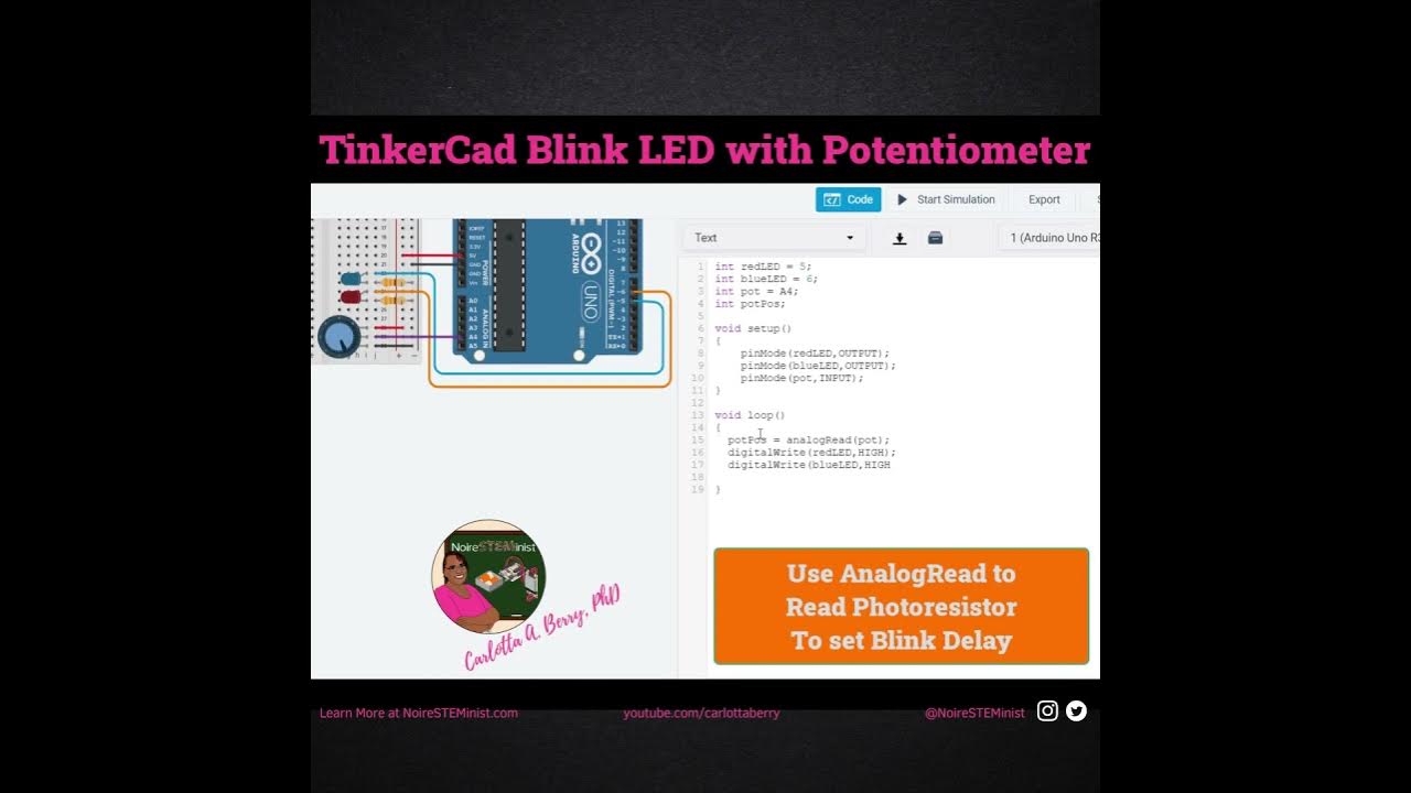 Blink LEDS with Potentiometer in TinkerCad, Arduino, & SparkFun - YouTube