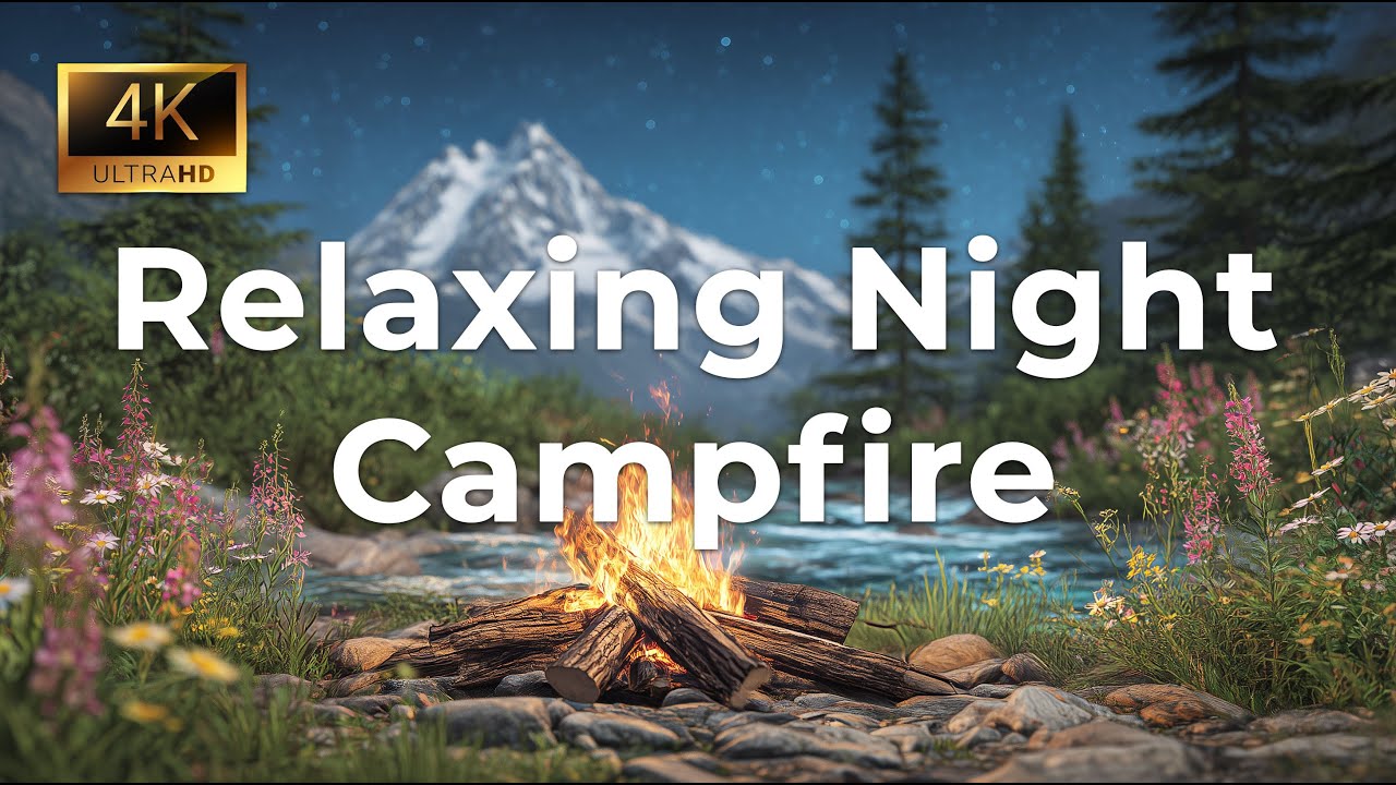 Campfire by the Mountain River – 4K Night Ambience (4 Hours) - YouTube
