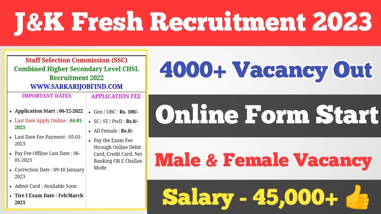 4000+ Vacancy J&K Fresh Recruitment 2023 ll Online form Start ll Male ...